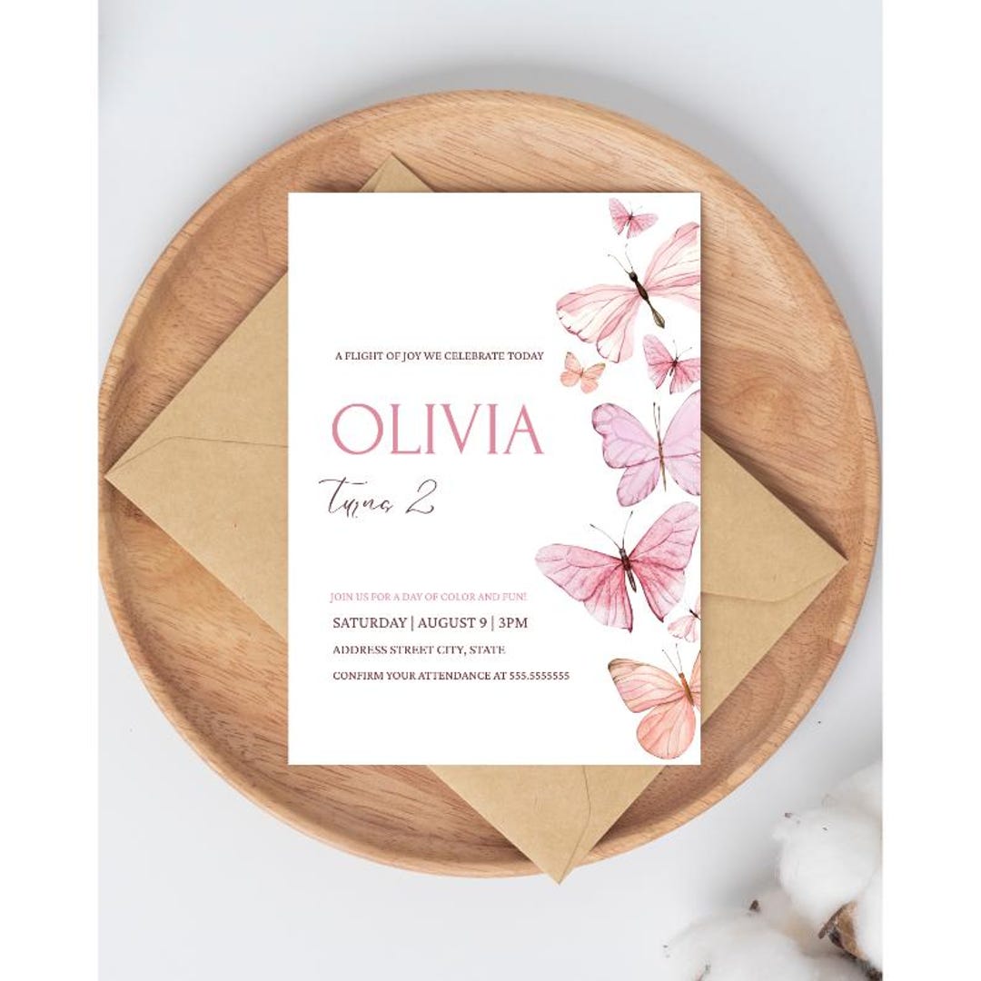 Editable Butterfly Invitation Template | Digital Party Invite | Canva ...