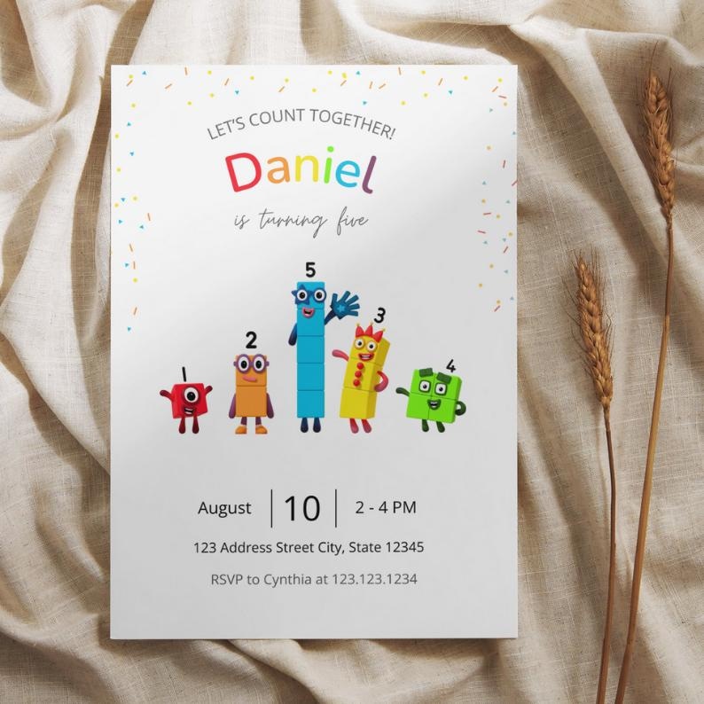 Editable Canva Numberblocks Birthday Invitation - Personalized - Fun ...