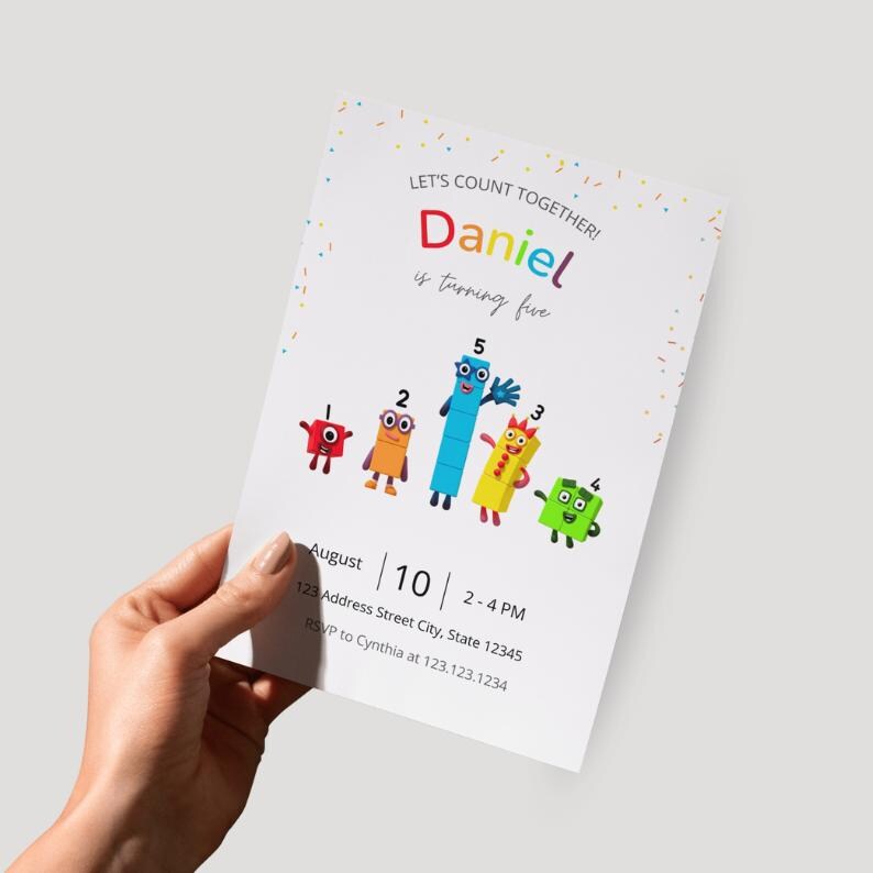 Editable Canva Numberblocks Birthday Invitation - Personalized - Fun ...