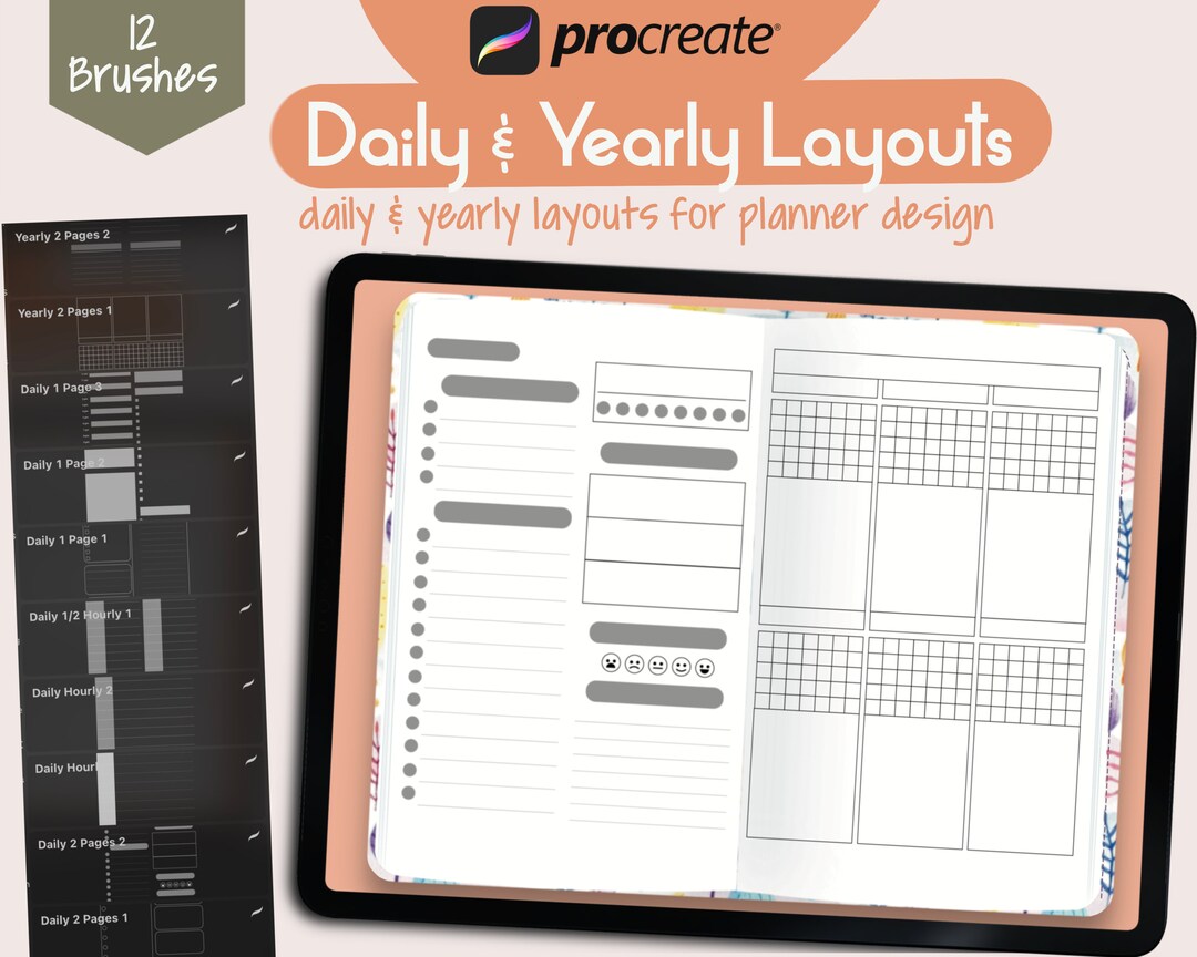 Planner Layouts Procreate Brushes Daily and Yearly Spreads Procreate ...
