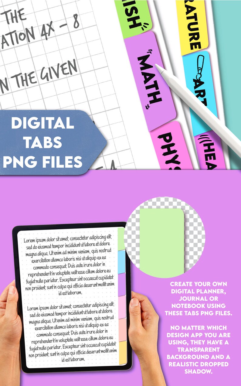Tabs for Digital Planner DIY Digital Notebook Tabs, Png Files, Pastel ...