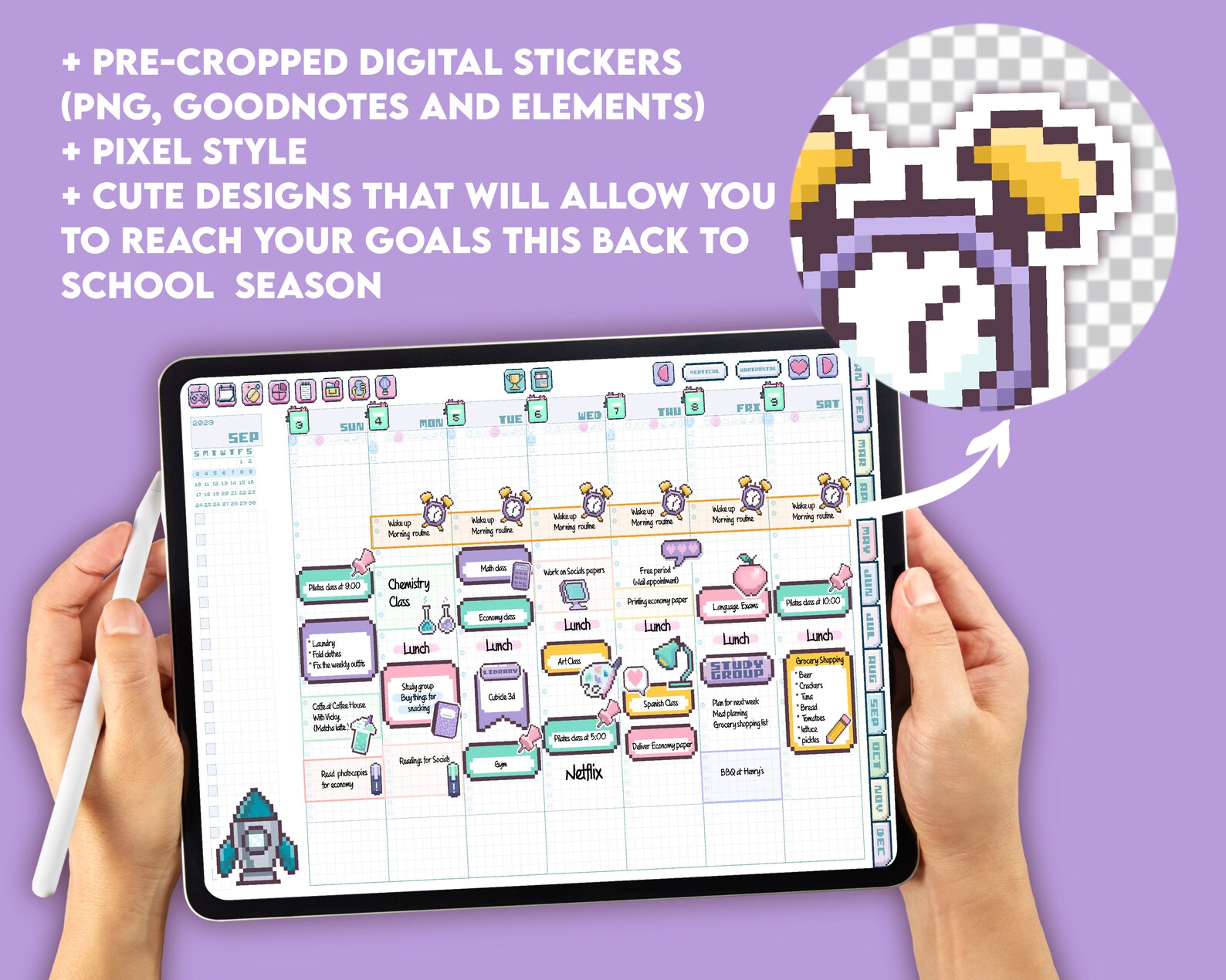 Back to School Pixel Digital Stickers Illustrated, Labels and ...
