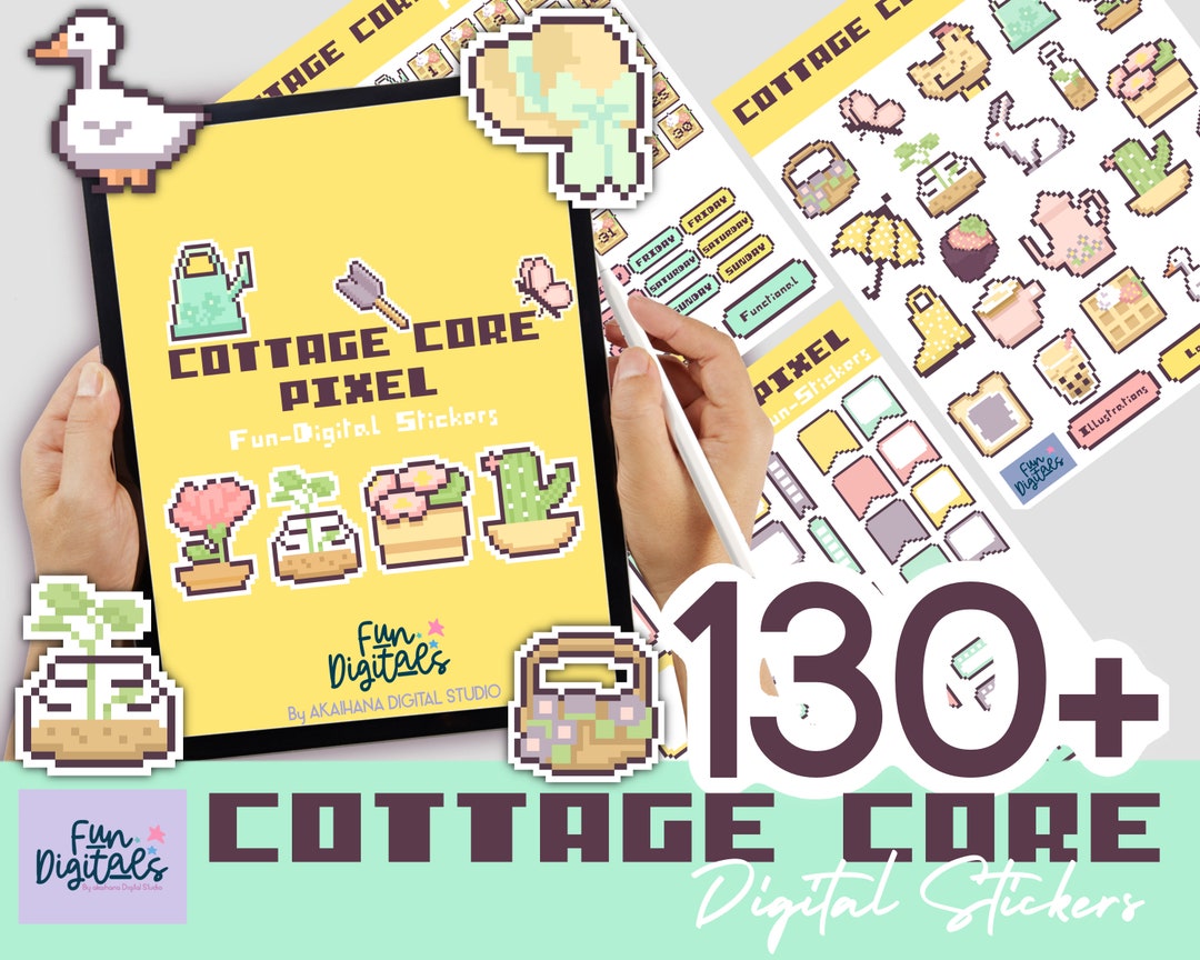 Cottage Core Pixel Digital Stickers Illustrated, Labels, Functional ...