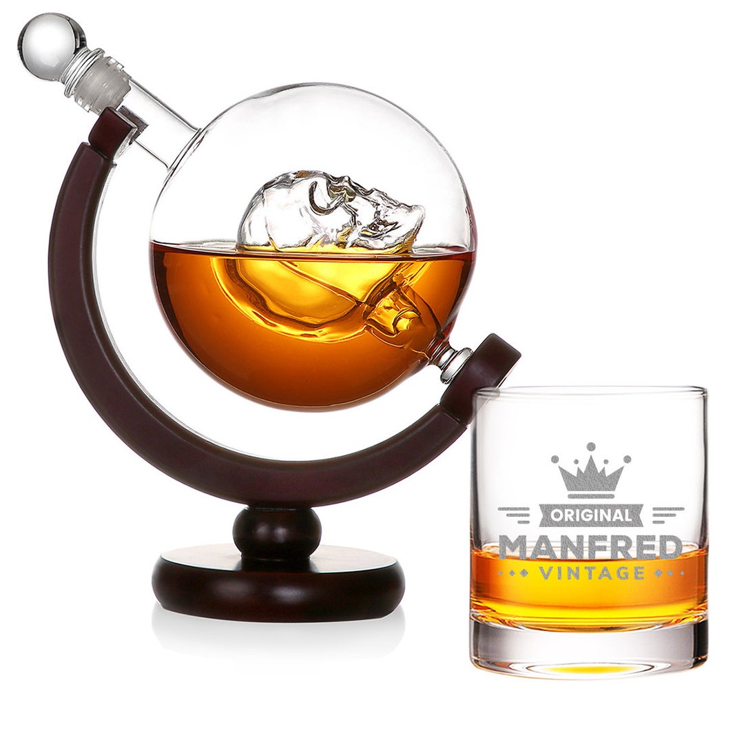 Globus Skull Decanter With Whiskey Glass - Personalized Engraving ...