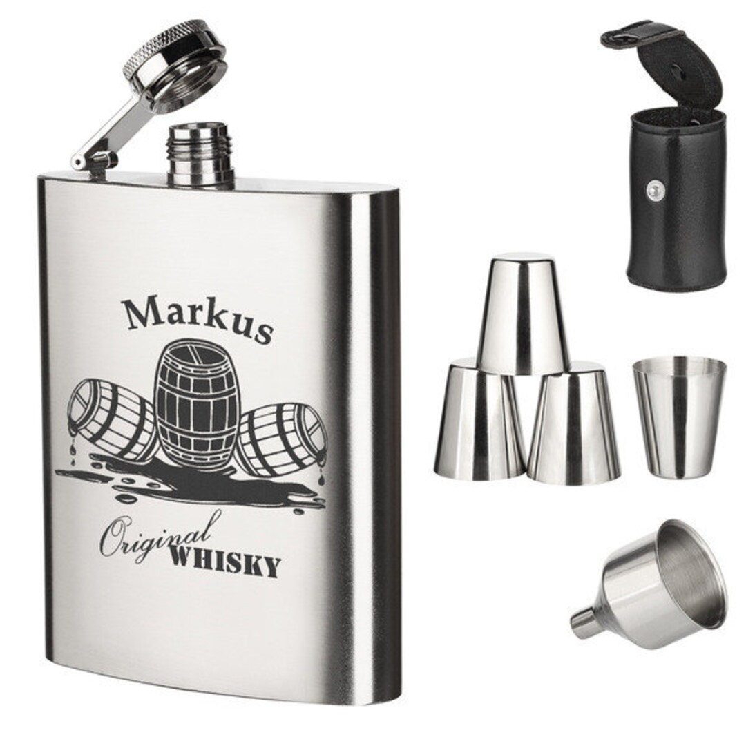 7 Pcs. Stainless Steel Hip Flask Set Including Engraving... - Etsy