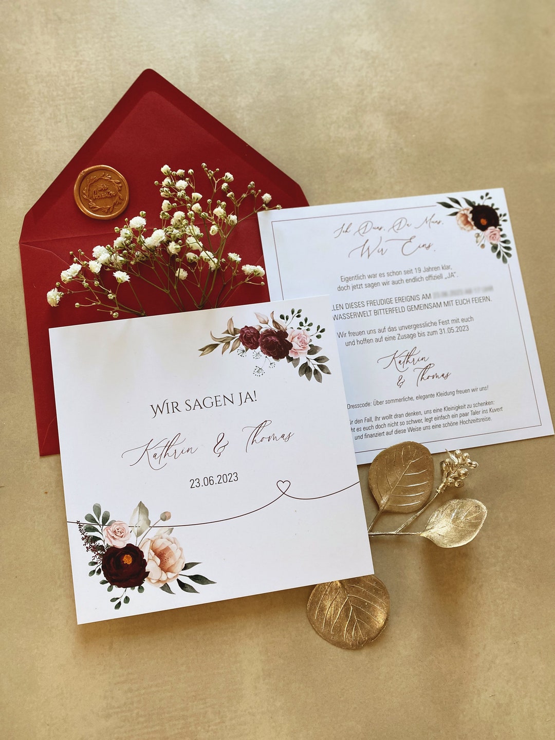 Wedding Invitation Card burgundy Love - Etsy