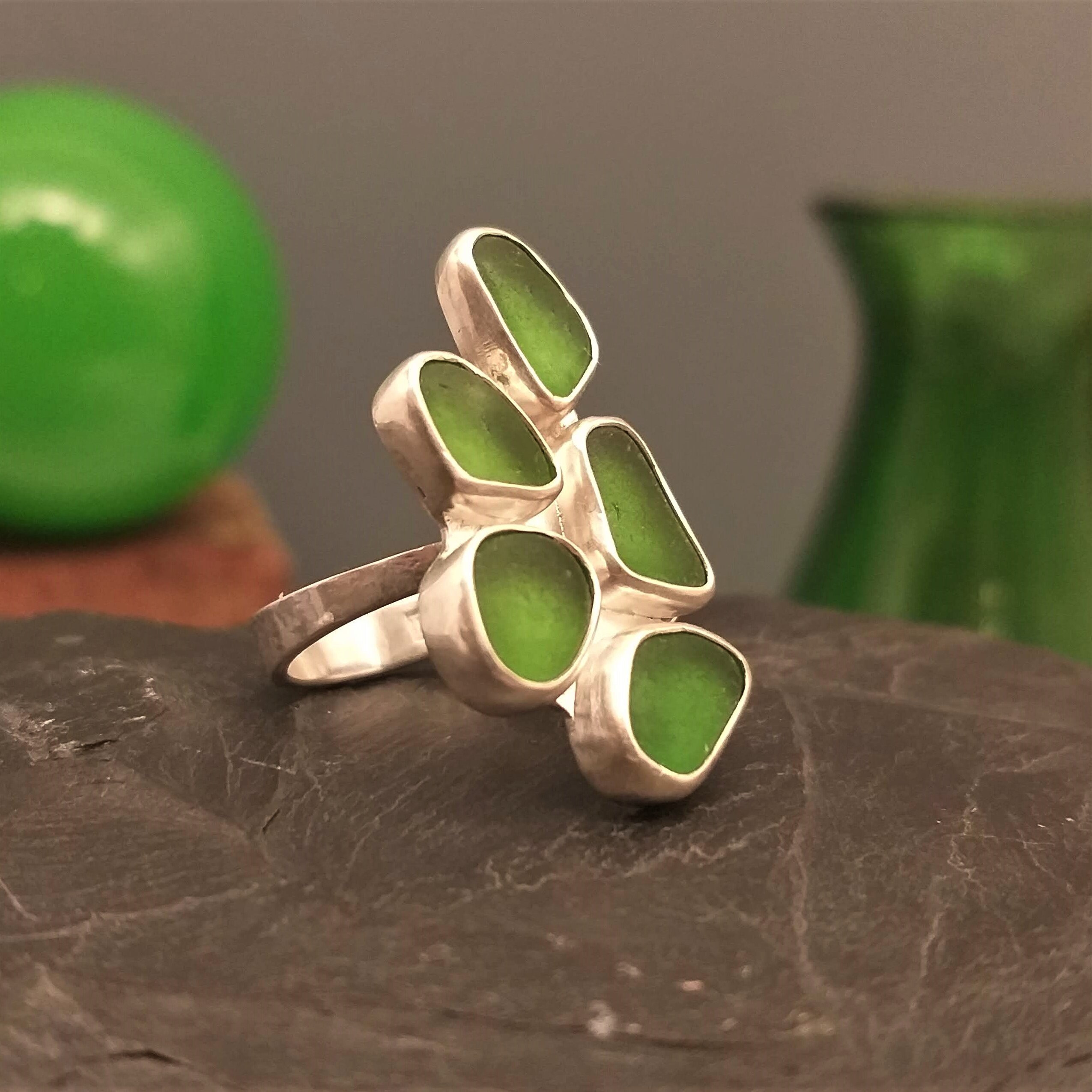 Handmade Contemporary Silver Ring With Green Sea Glass, One of A Kind ...