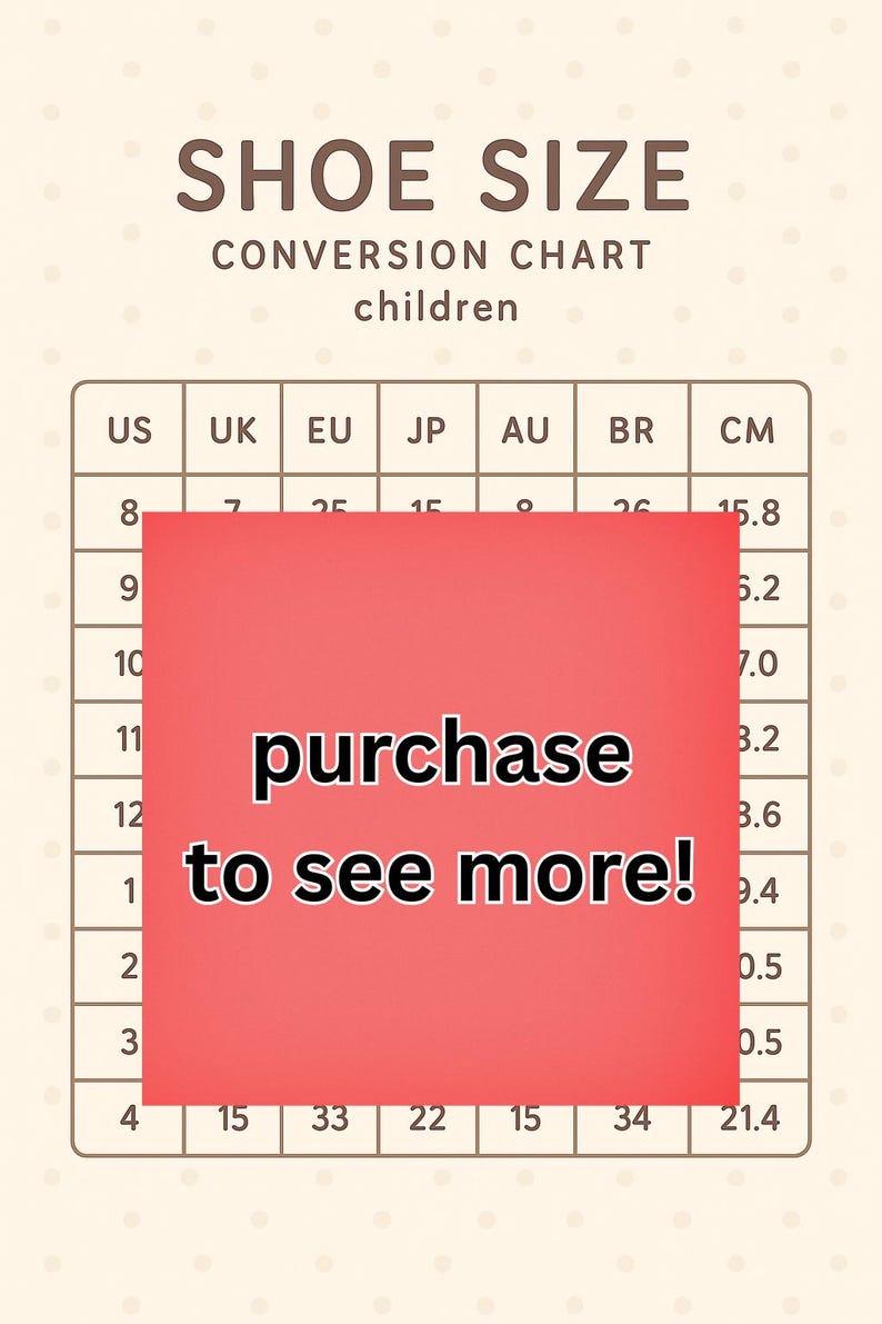 Shoe Size Conversion Table Chart Minimal Polka Dot Themed for Children ...