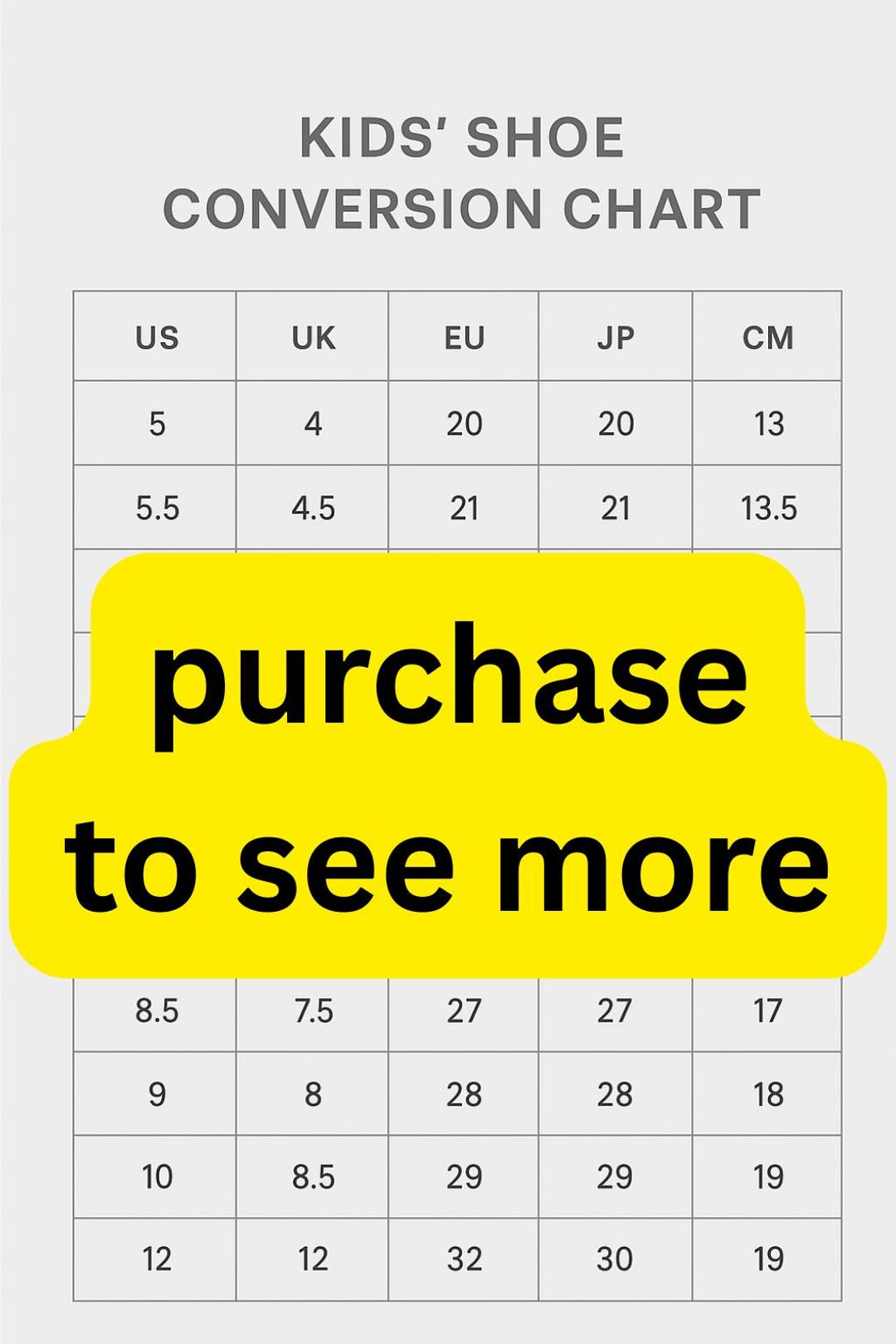 Shoe Size Conversion Table Chart for Kids! Printable. Many Different ...