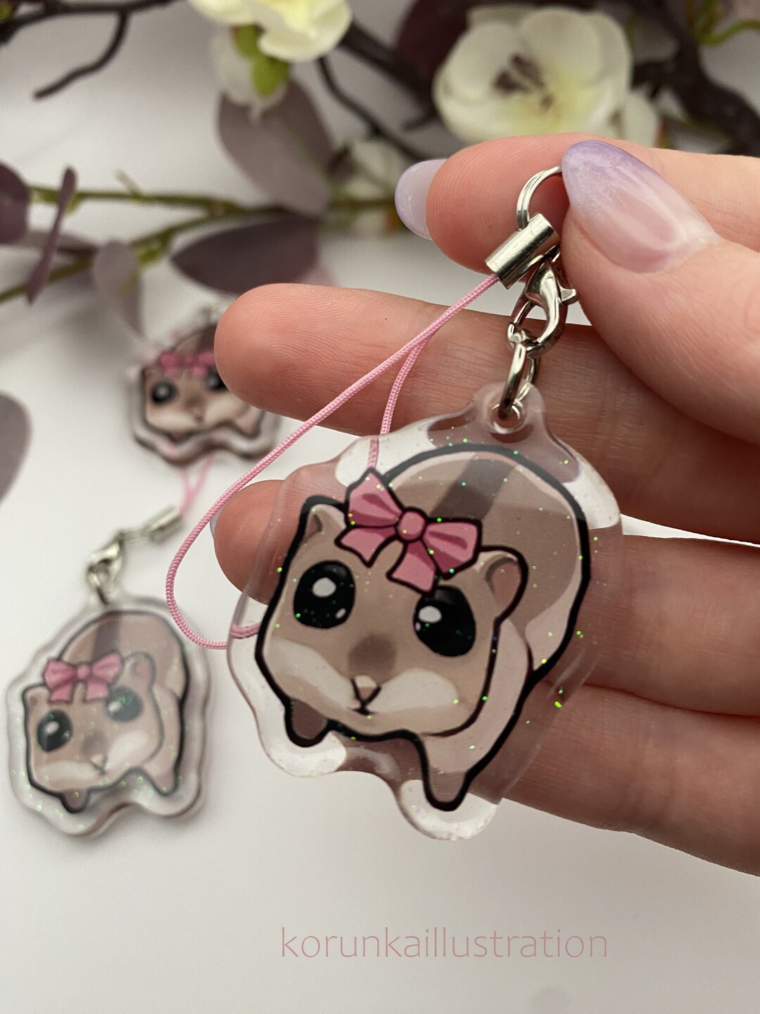 Sad Hamster Acrylic Keychain / Phone Charm, Double Sided Print With ...