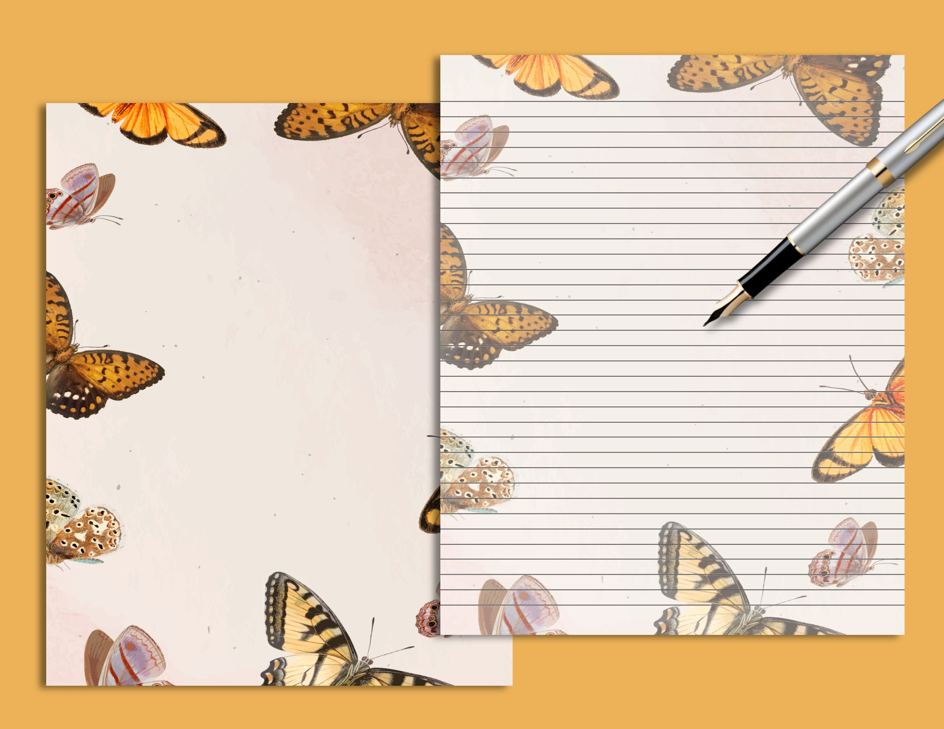 BUTTERFLY BORDER Printable Stationery Set Instant Digital | Etsy