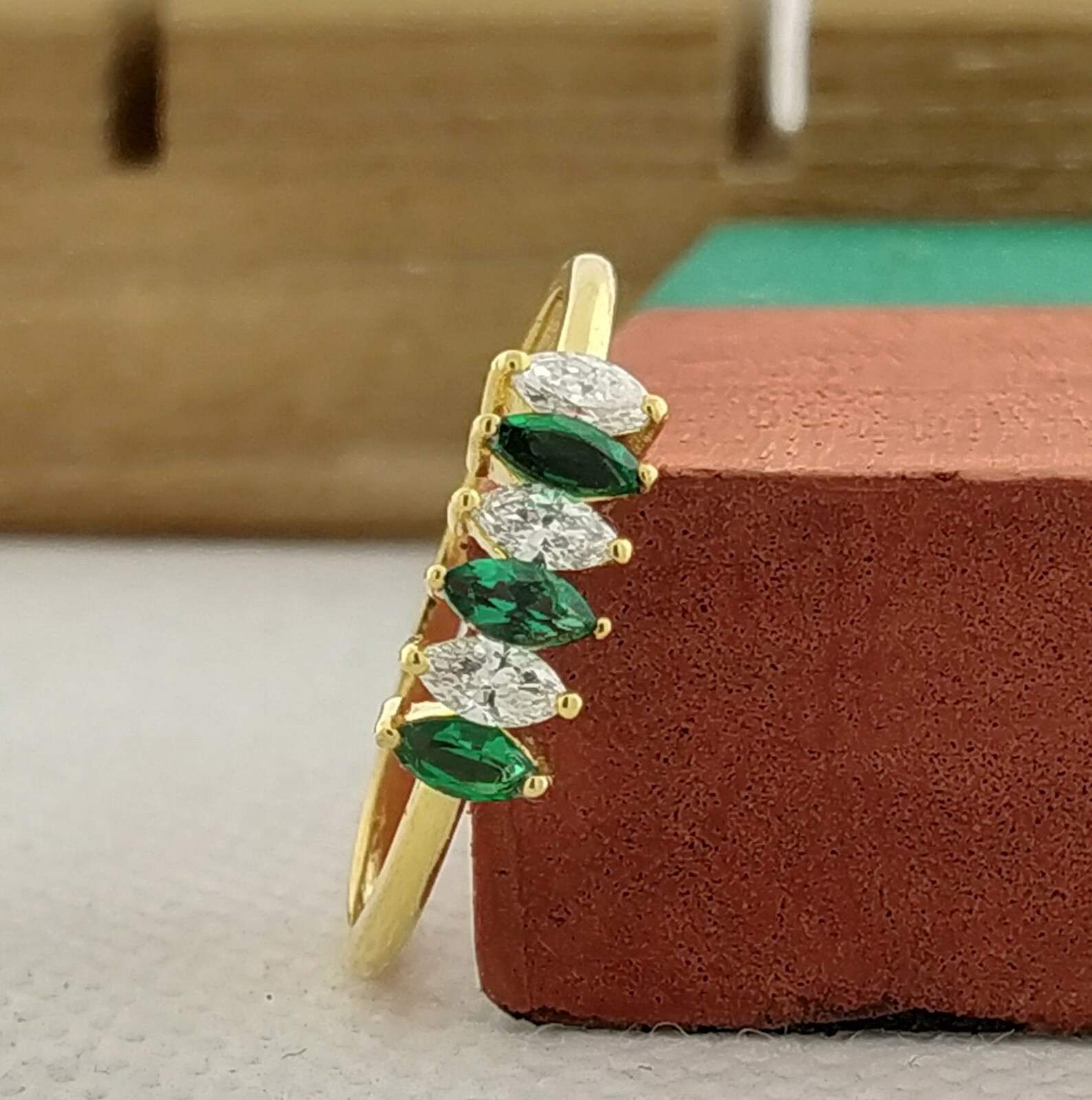 Alternating Emerald and Diamond Eternity Band 14K Gold Six | Etsy