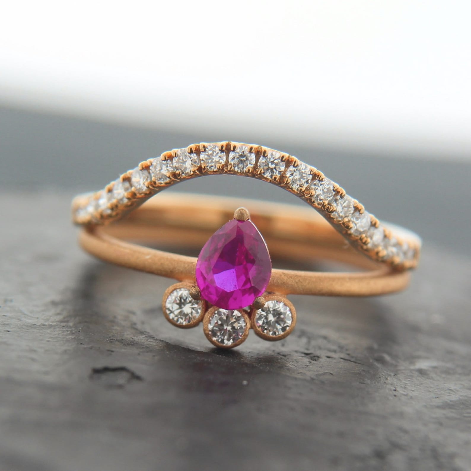 Unique Pear Shaped Ruby Engagement Ring Set in 14K Gold. Tear - Etsy