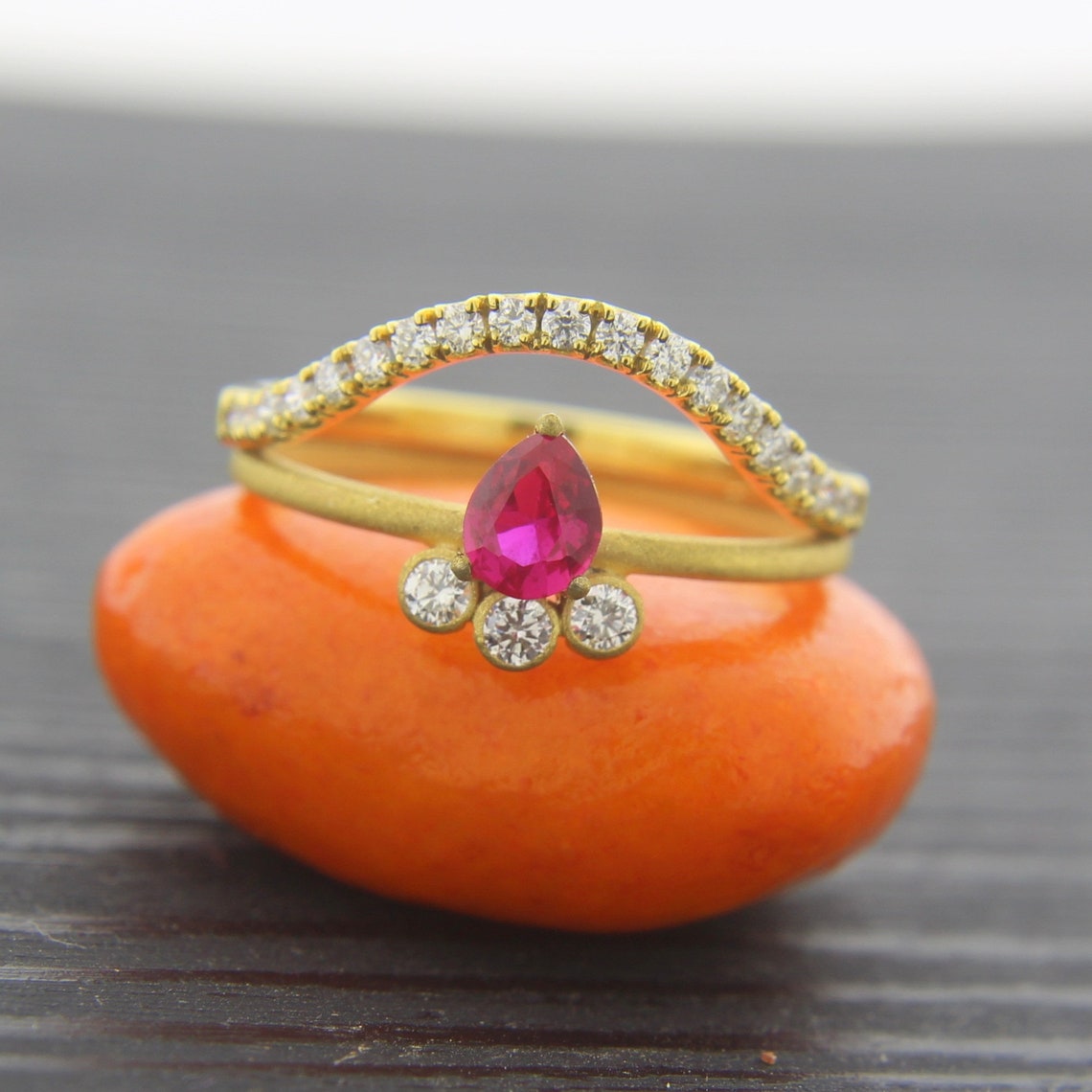 Unique Pear Shaped Ruby Engagement Ring Set in 14K Gold. Tear - Etsy