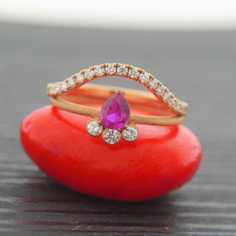 Unique Pear Shaped Ruby Engagement Ring Set in 14K Gold. Tear - Etsy
