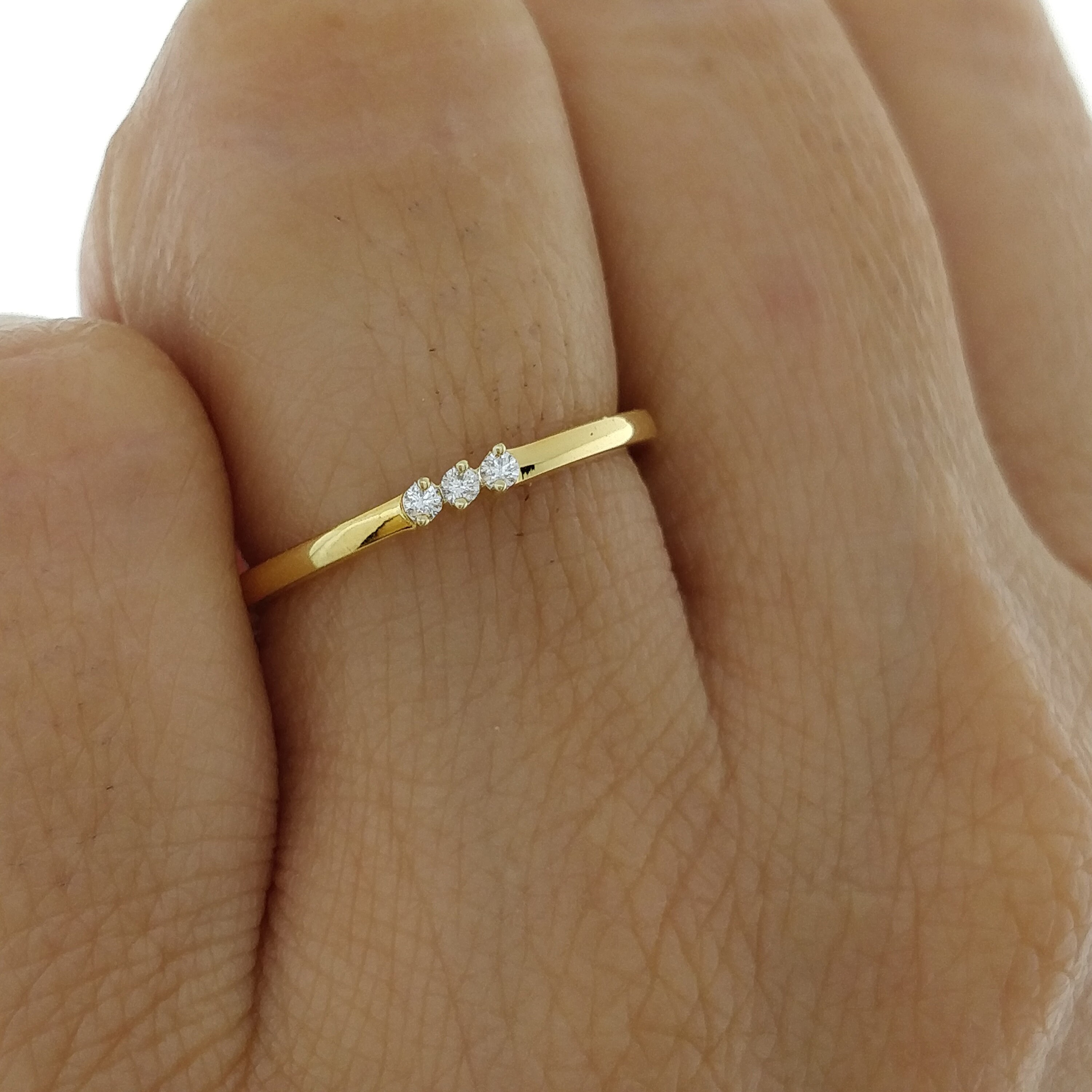 Three Stone Rings / Diamond Trio Ring / Dainty Diamond Ring / | Etsy