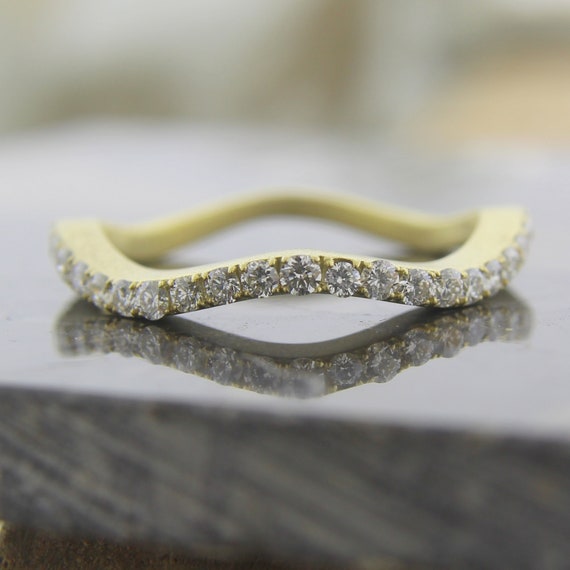14k Solid Gold Curved Diamond Ring Unique Diamond Stackable - Etsy