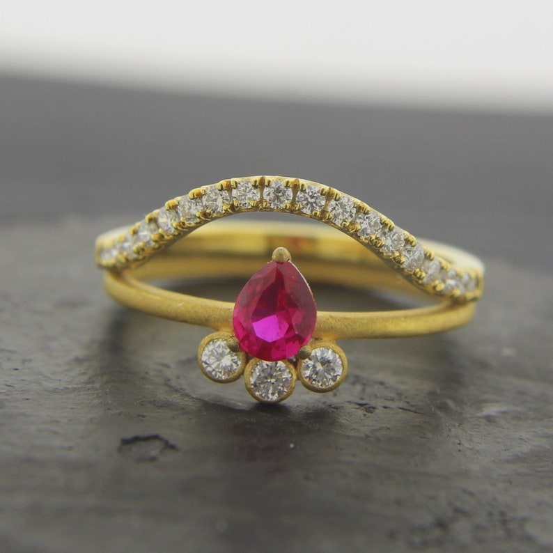 Unique Pear Shaped Ruby Engagement Ring Set in 14K Gold. Tear - Etsy