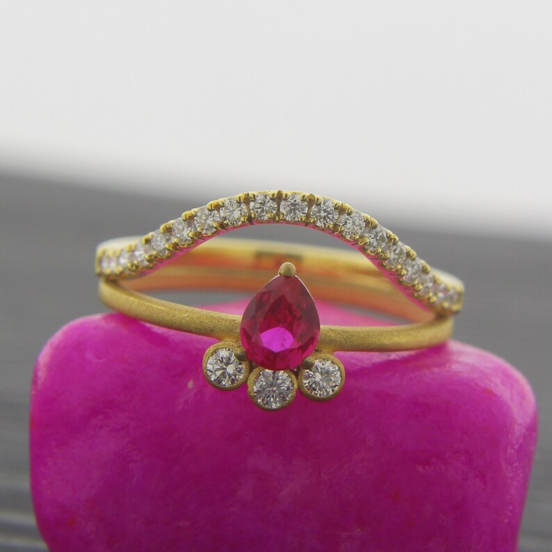 Unique Pear Shaped Ruby Engagement Ring Set in 14K Gold. Tear - Etsy