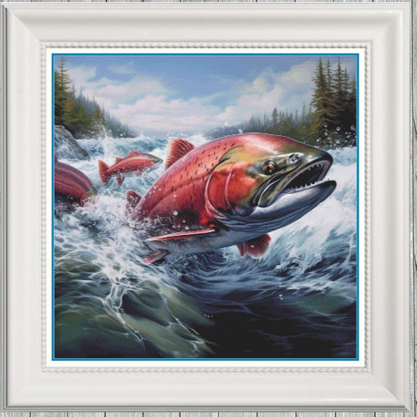 Salmon Cross Stitch - Etsy