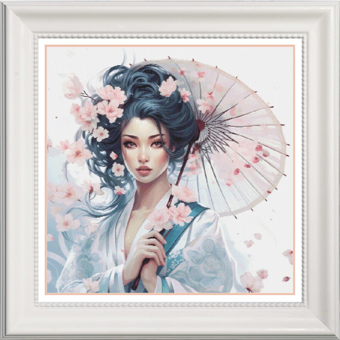 Geisha Cross Stitch, Cross Stitch Japan, Geisha Pattern, Woman Cross ...