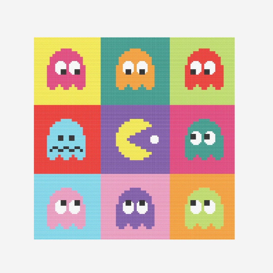 Pac Man Cross Stitch, Retro Cross Stitch, Video Game Cross Stitch ...