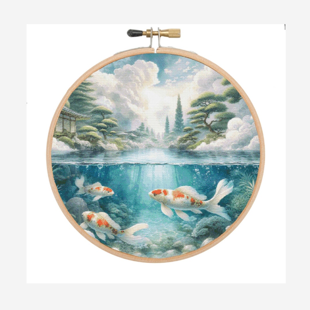 Japanese Cross Stitch Pattern, Landscape Cross Stitch, Koi Cross Stitch ...