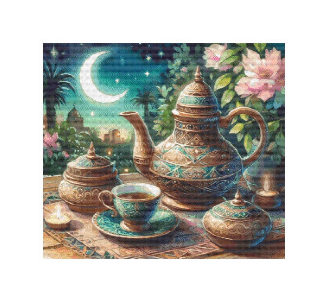 Teapot Cross Stitch, Tea Set Cross Stitch, Cross Stitch Tea, Fantasy ...
