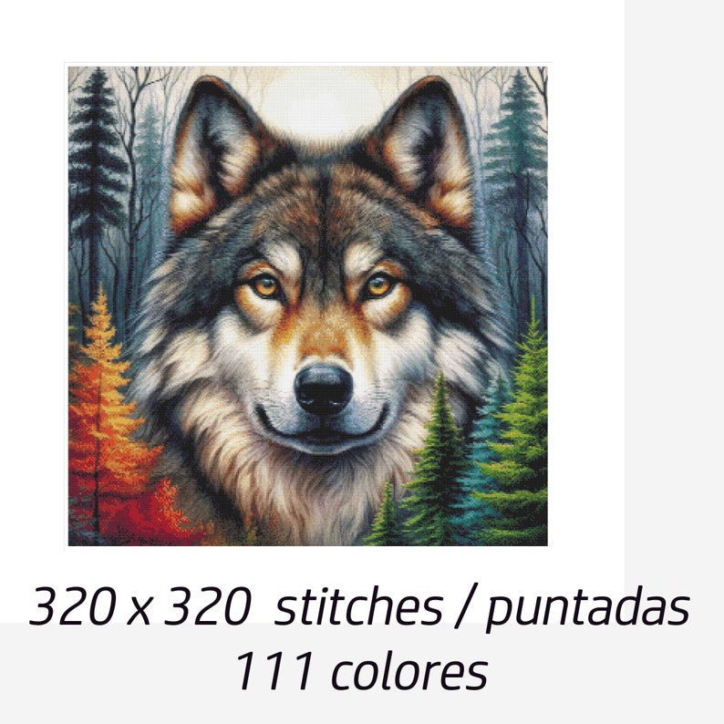 Wolf Cross Stitch, Wolf Cross Stitch, Forest Cross Stitch, Wolf Pattern ...