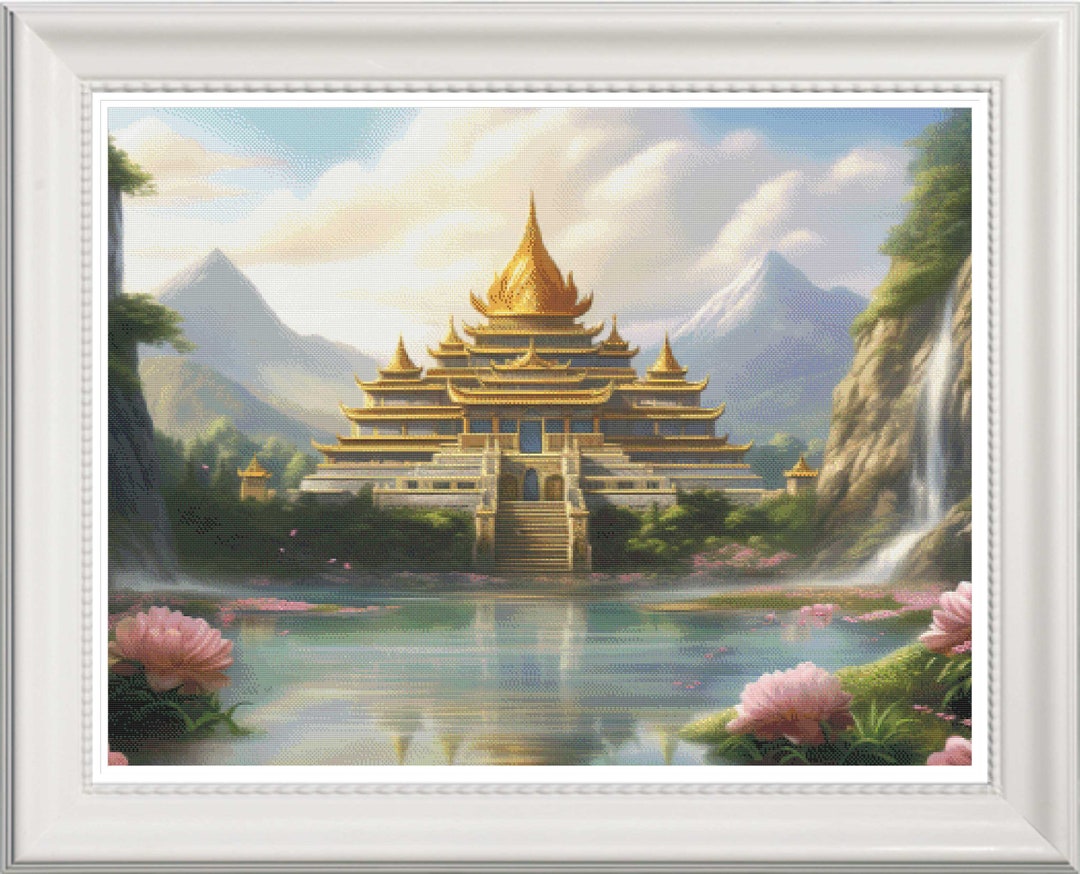 Temple Cross Stitch, Lotus Cross Stitch, Temple to Embroider, Garden to ...