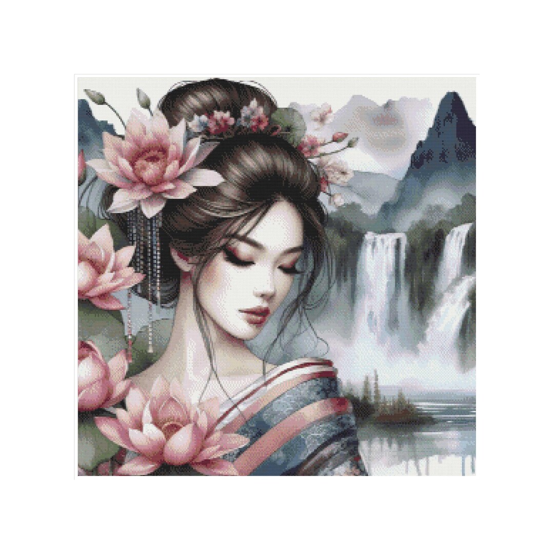 Geisha Cross Stitch, Geisha Pattern, Asian Woman Cross Stitch, Geisha ...