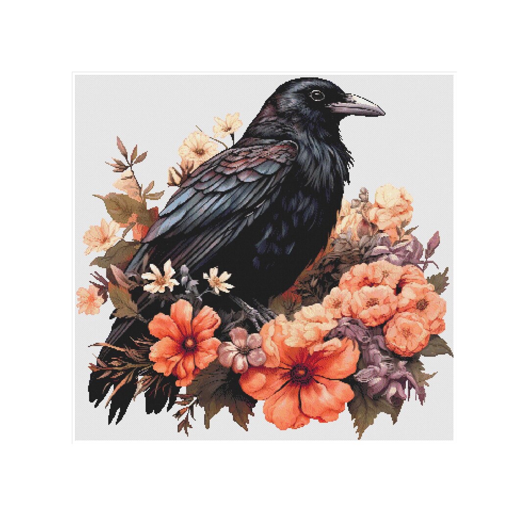 Cross Stitch Raven, Raven Cross Stitch, Cross Stitch Bird, Halloween ...