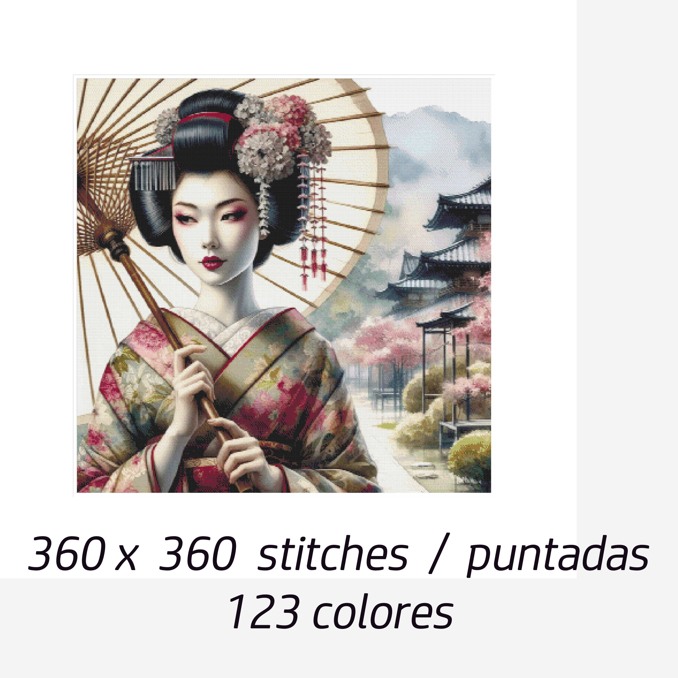 Geisha Cross Stitch, Geisha Cross Stitch Pattern, Woman Cross Stitch ...