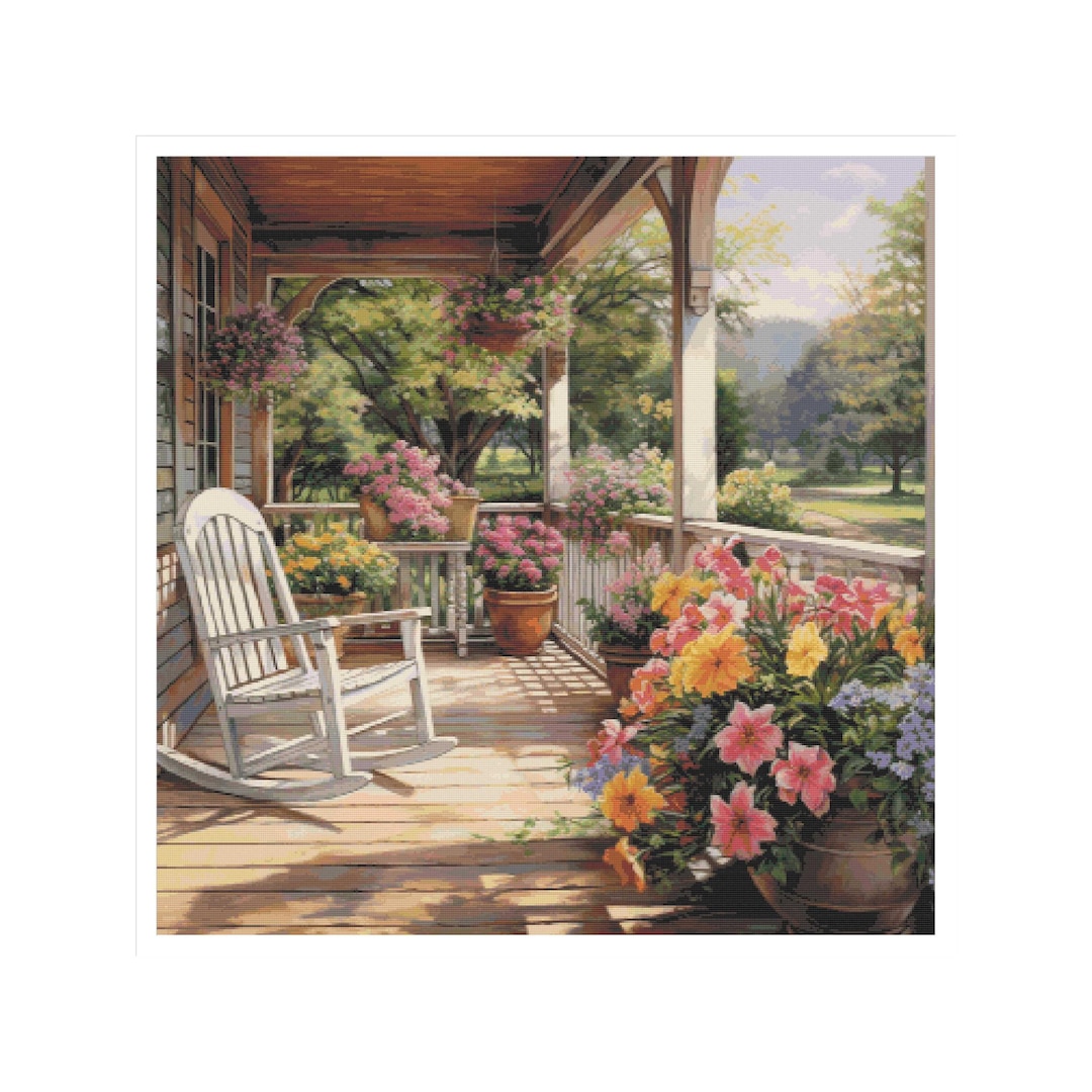 Porch Cross Stitch, Home Pattern, Cross Stitch, Cross Stitch House ...