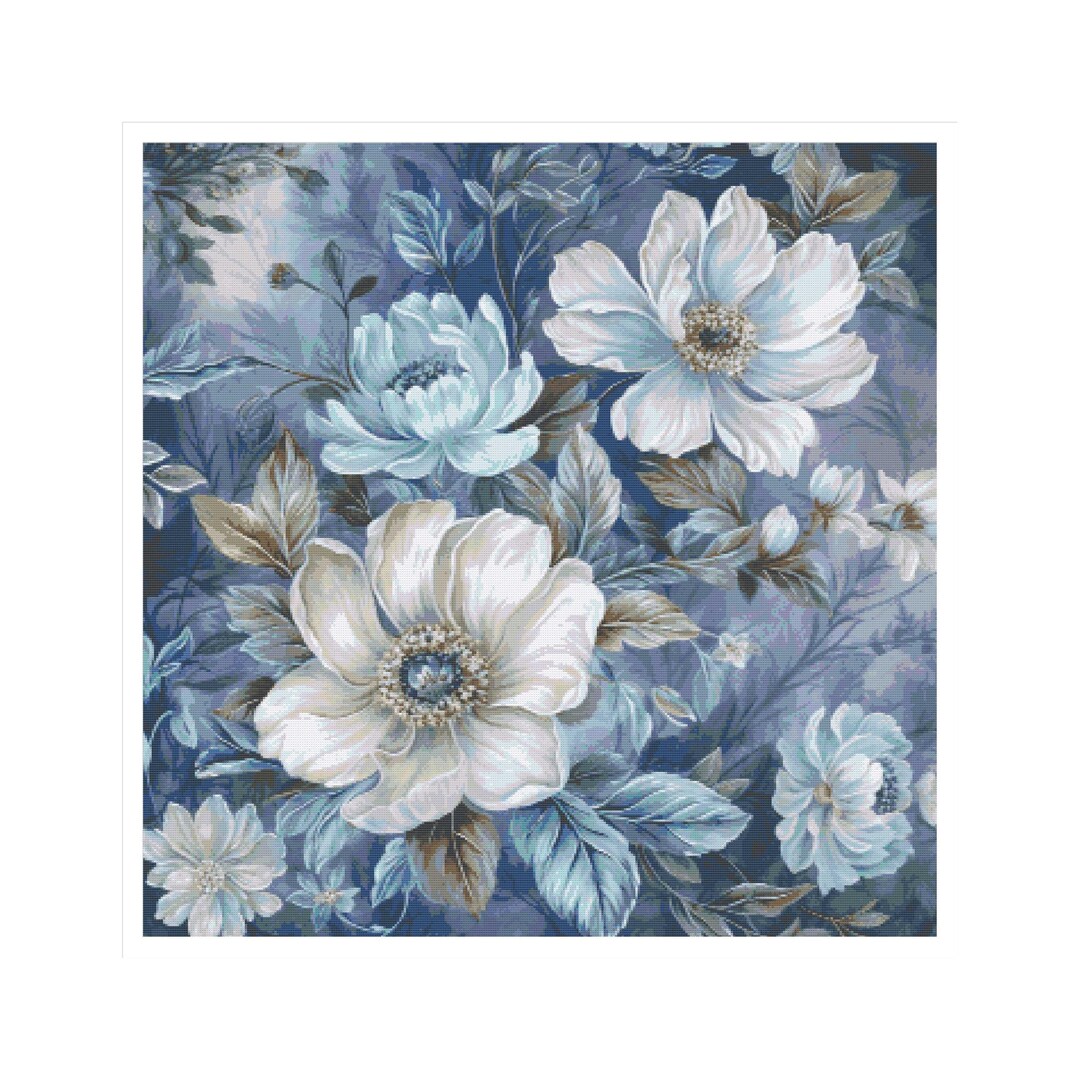 Blue Flowers Cross Stitch, Cross Stitch Flowers, Blue Cross Stitch ...