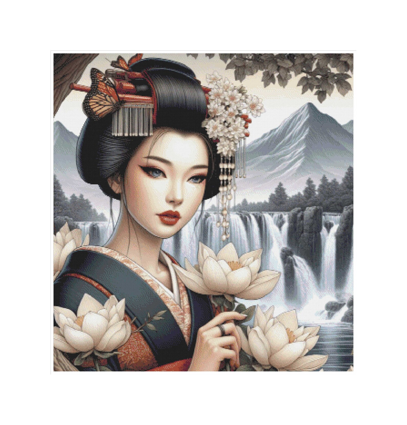 Geisha Cross Stitch, Cross Stitch Japan, Geisha Pattern, Woman Cross ...