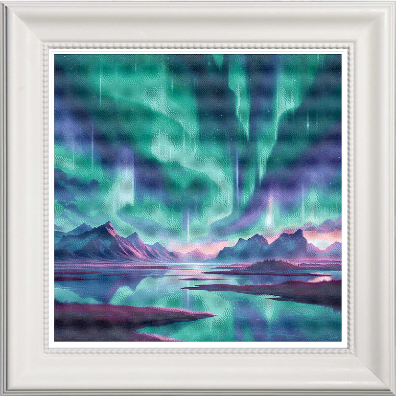 Landscape Cross Stitch, Cross Stitch Borealis, Aurora Borealis Cross ...