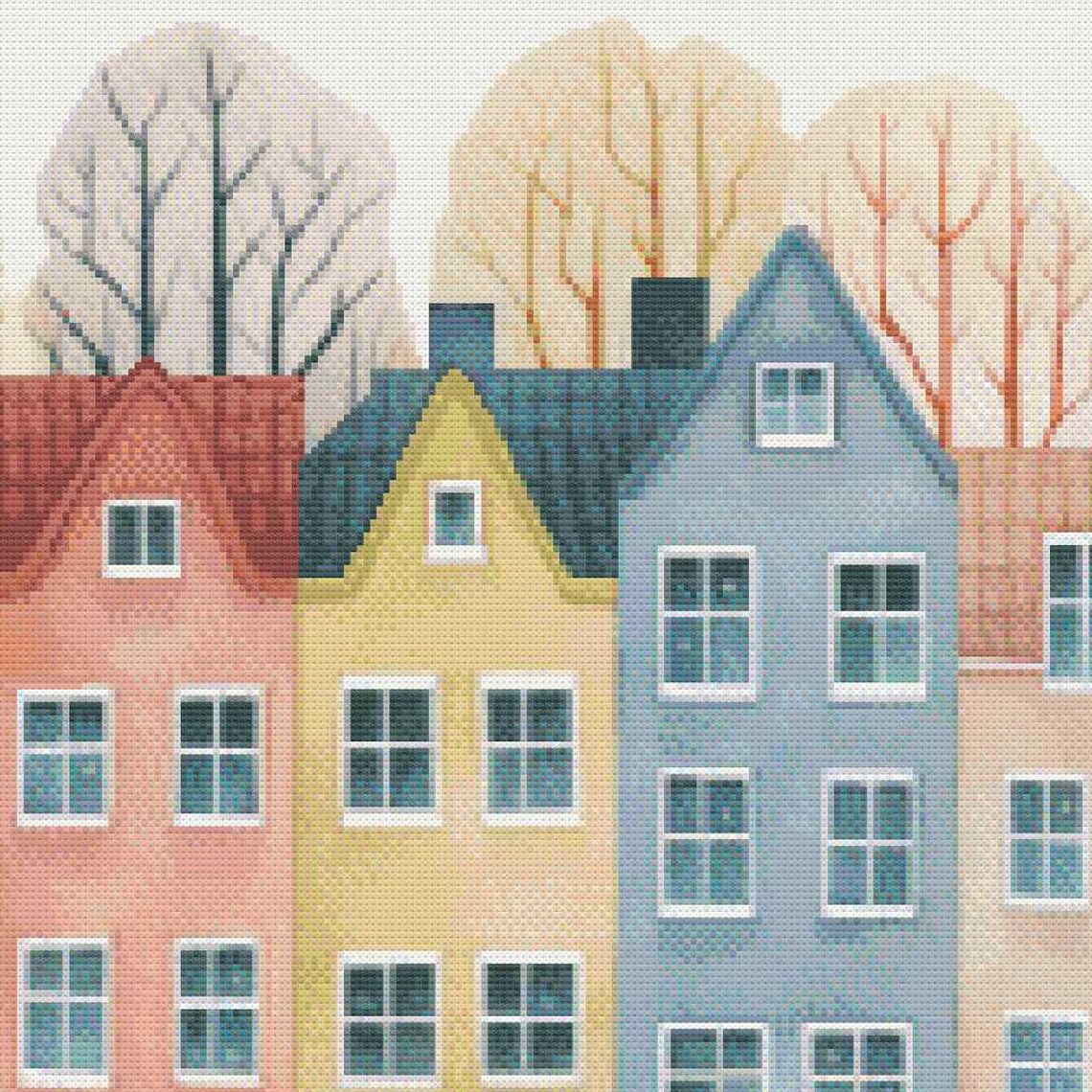 Little Houses Pattern, City Cross Stitch, Cross Stitch, Village, Street ...