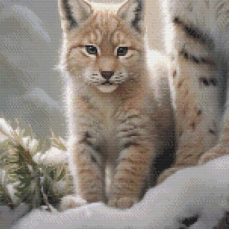 Cross Stitch Feline, Cross Stitch Lynxes, Big Wild Cat in Forest, Wild ...