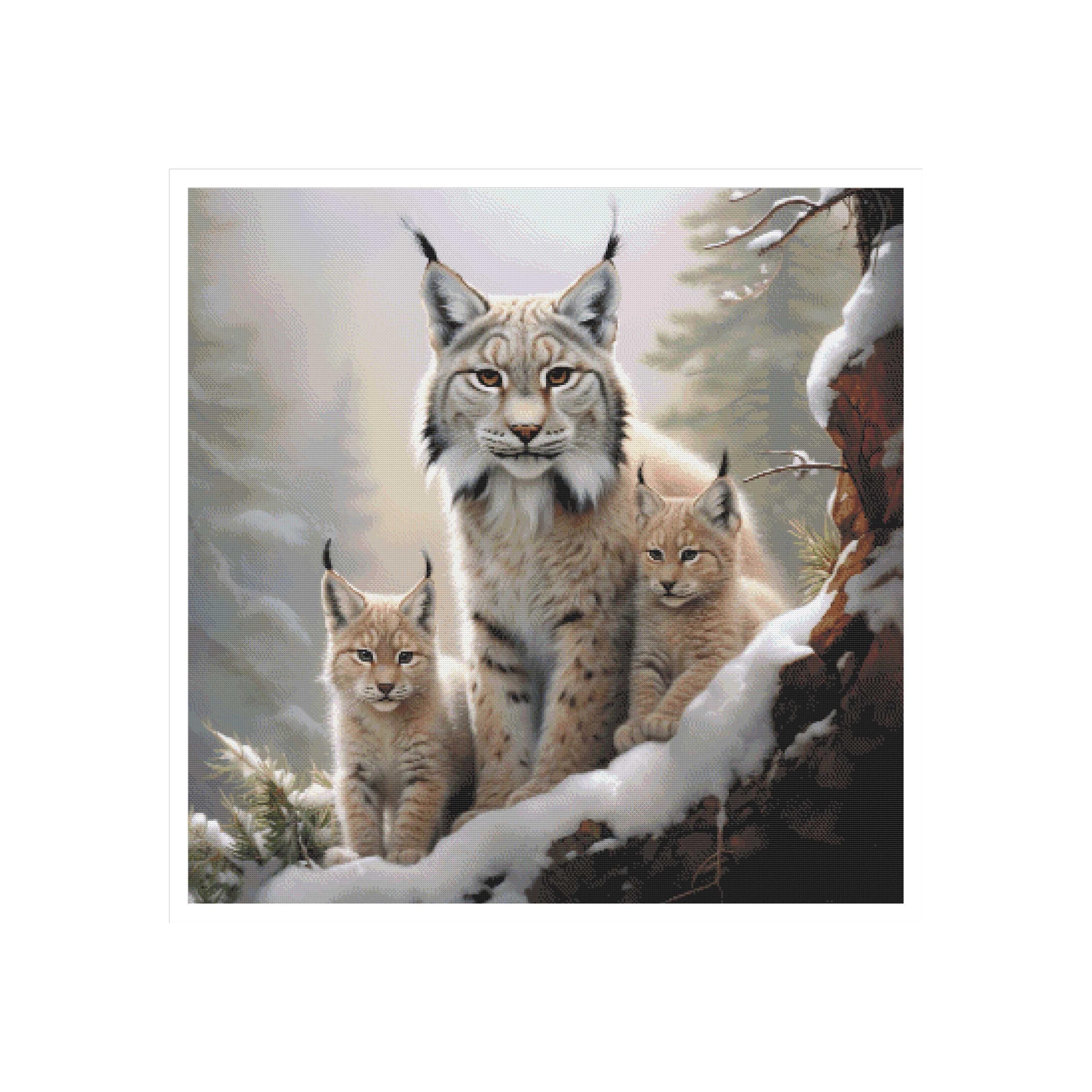 Cross Stitch Feline, Cross Stitch Lynxes, Big Wild Cat in Forest, Wild ...