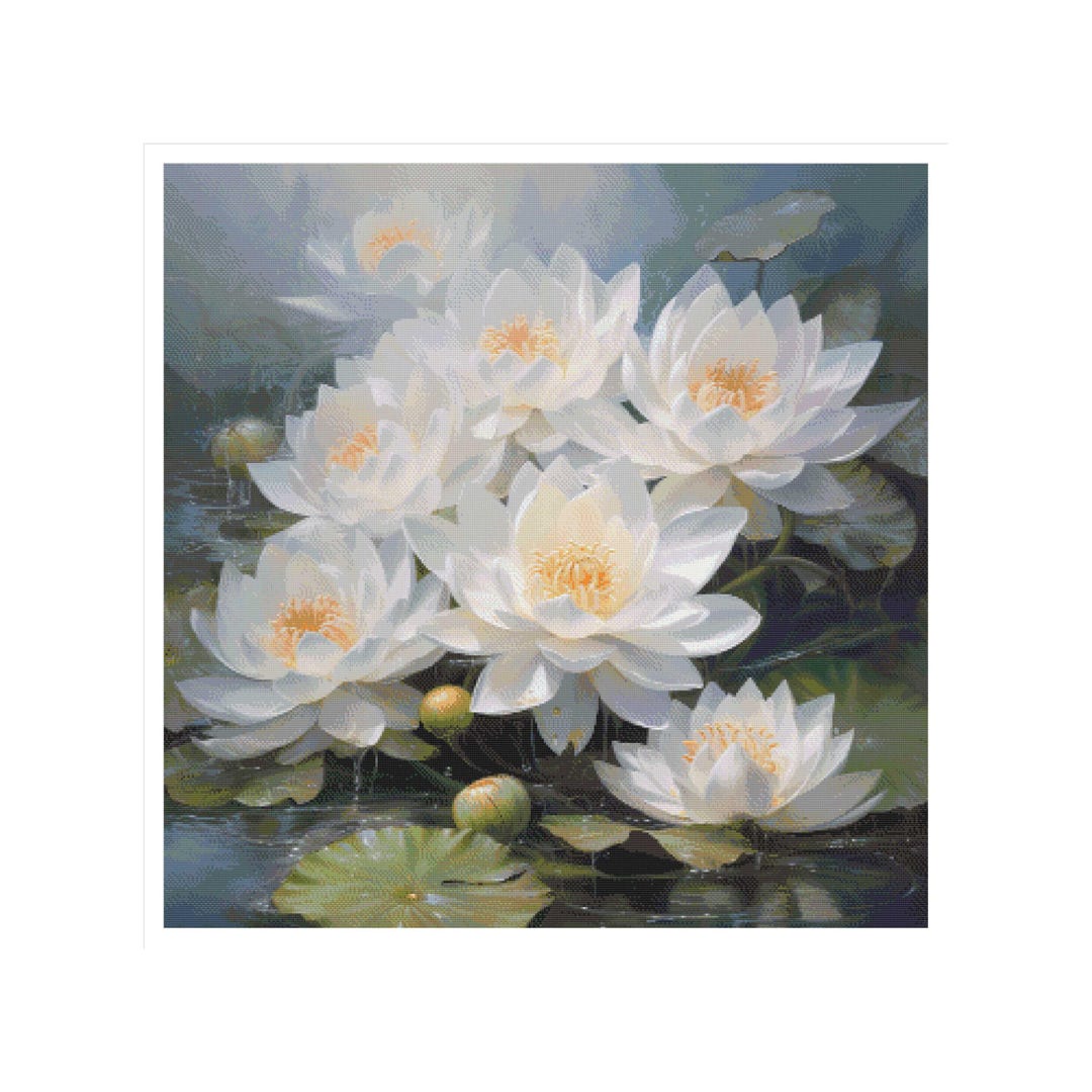Lotus Cross Stitch, Cross Stitch Flowers, Cross Stitch Lotus, White ...