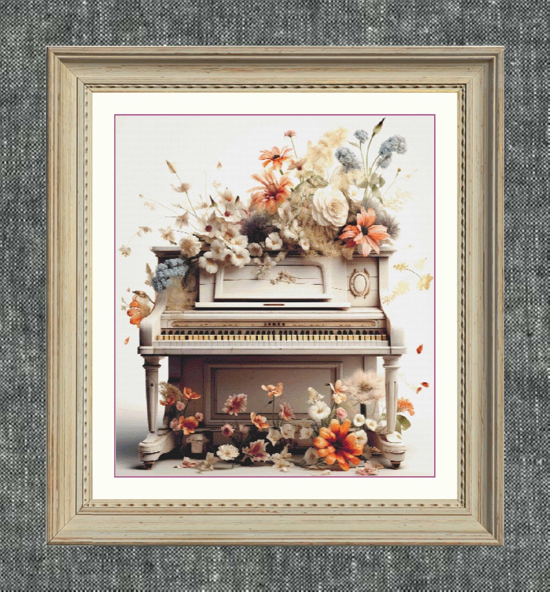 Piano Cross Stitch, Cross Stitch Flowers, Floral Cross Stitch Pattern ...