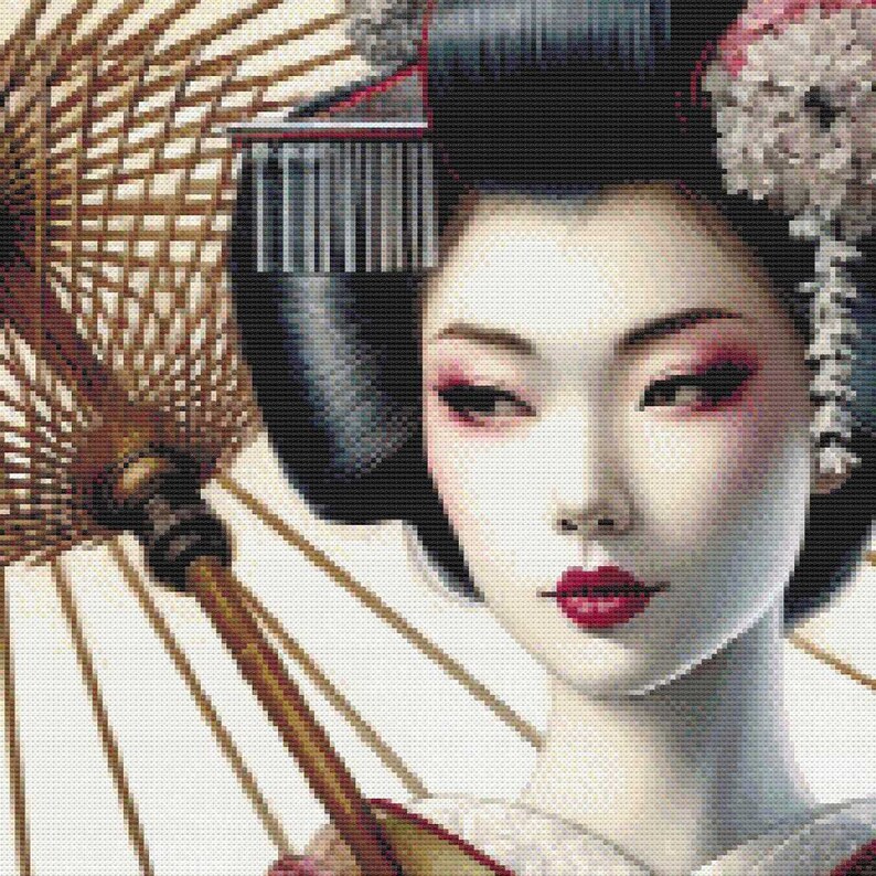 Geisha Cross Stitch, Geisha Cross Stitch Pattern, Woman Cross Stitch ...