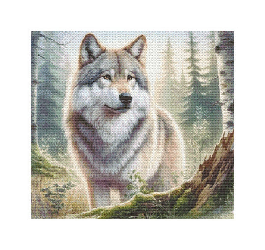 Wolf Cross Stitch, Wolf Cross Stitch, Forest Cross Stitch, Forest ...