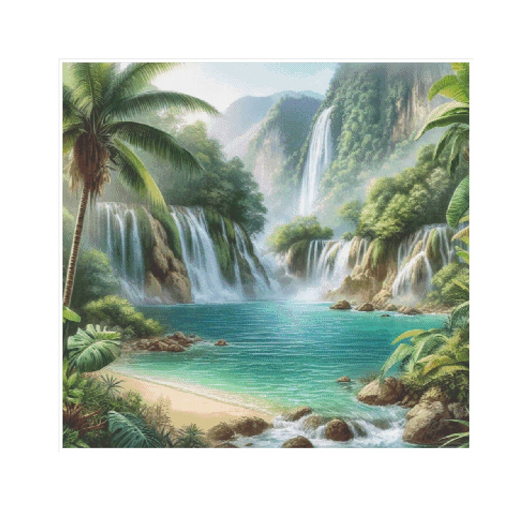 Cross Stitch Beach Pattern, Jungle Cross Stitch, Waterfalls Cross ...