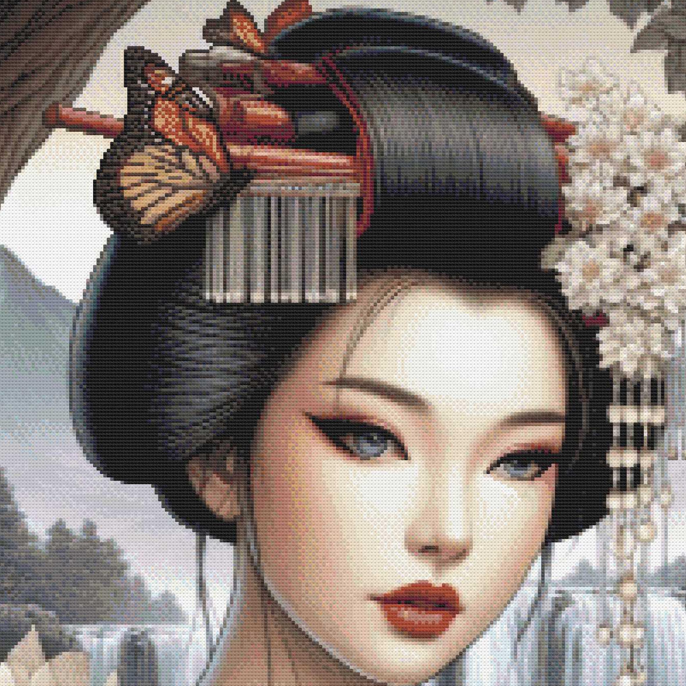 Geisha Cross Stitch, Cross Stitch Japan, Geisha Pattern, Asian Woman ...