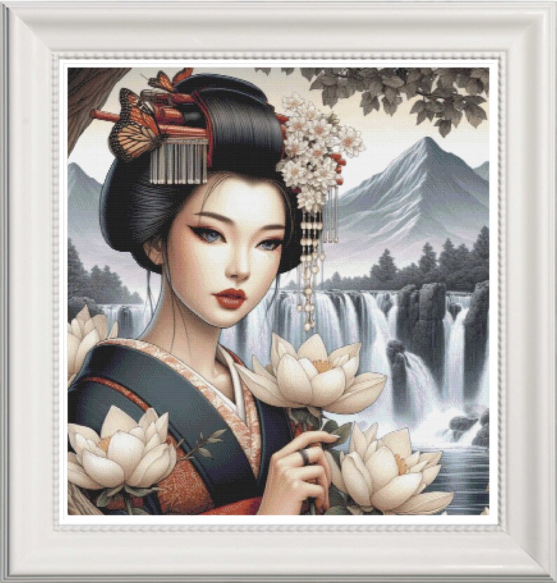 Geisha Cross Stitch, Cross Stitch Japan, Geisha Pattern, Woman Cross ...