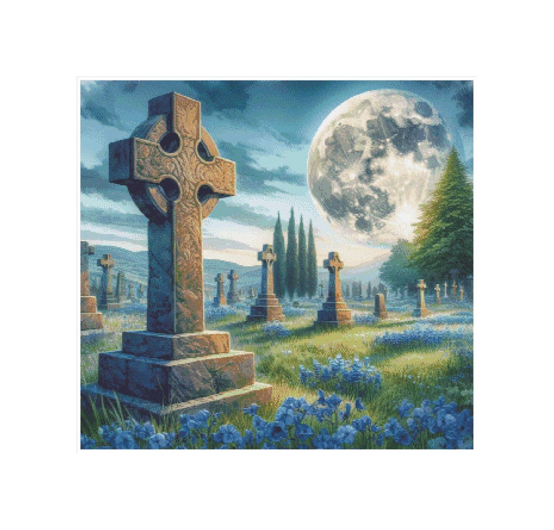 Gothic Cross Stitch Pattern, Cemetery Cross Stitch, Moon Cross Stitch ...