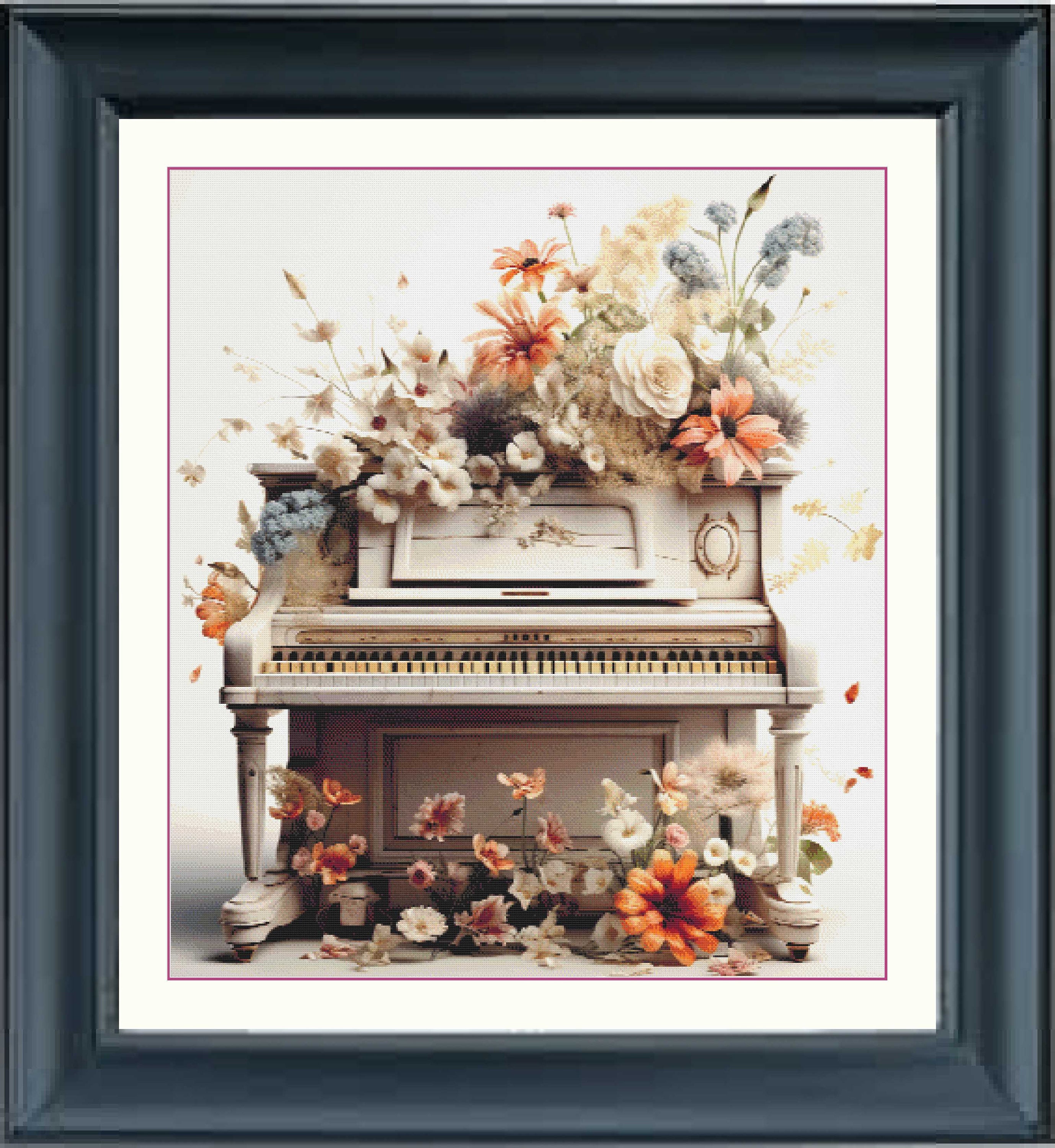 Piano Cross Stitch, Cross Stitch Flowers, Floral Cross Stitch Pattern ...