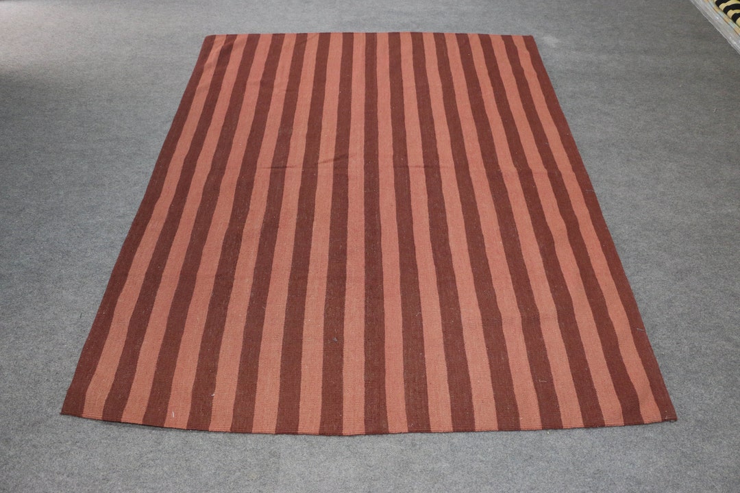 Striped Kilim Rug, Rust Area Rug, Rustic Kilim Rug, Home Decor Rug ...